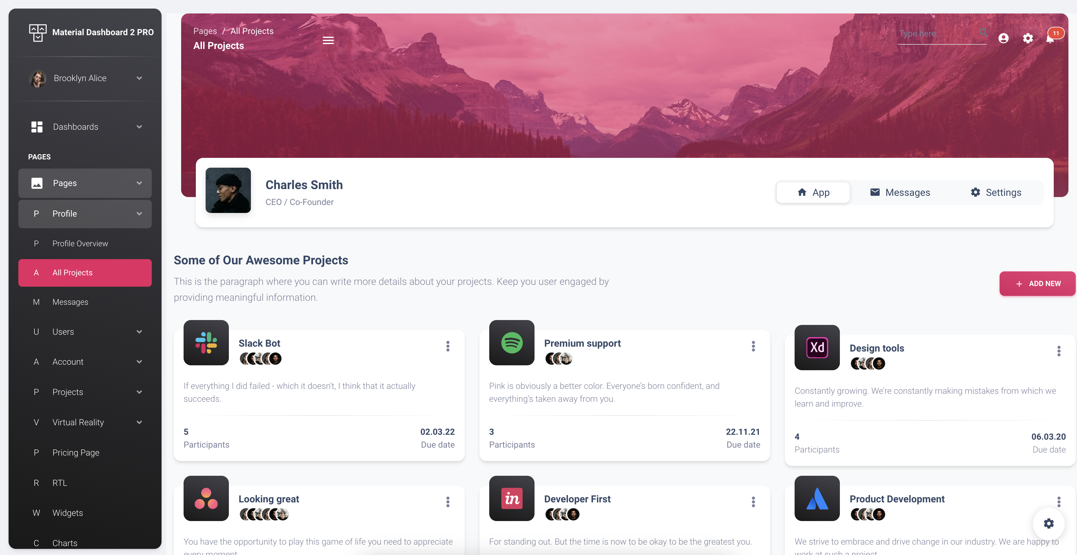 Material Dashboard 2 by Creative Tim